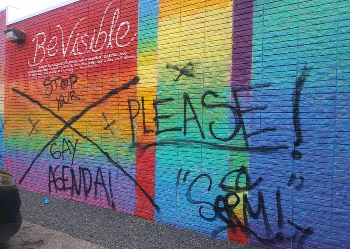 Vandals graffiti 'stop your gay agenda' on Pride rainbow mural | PinkNews