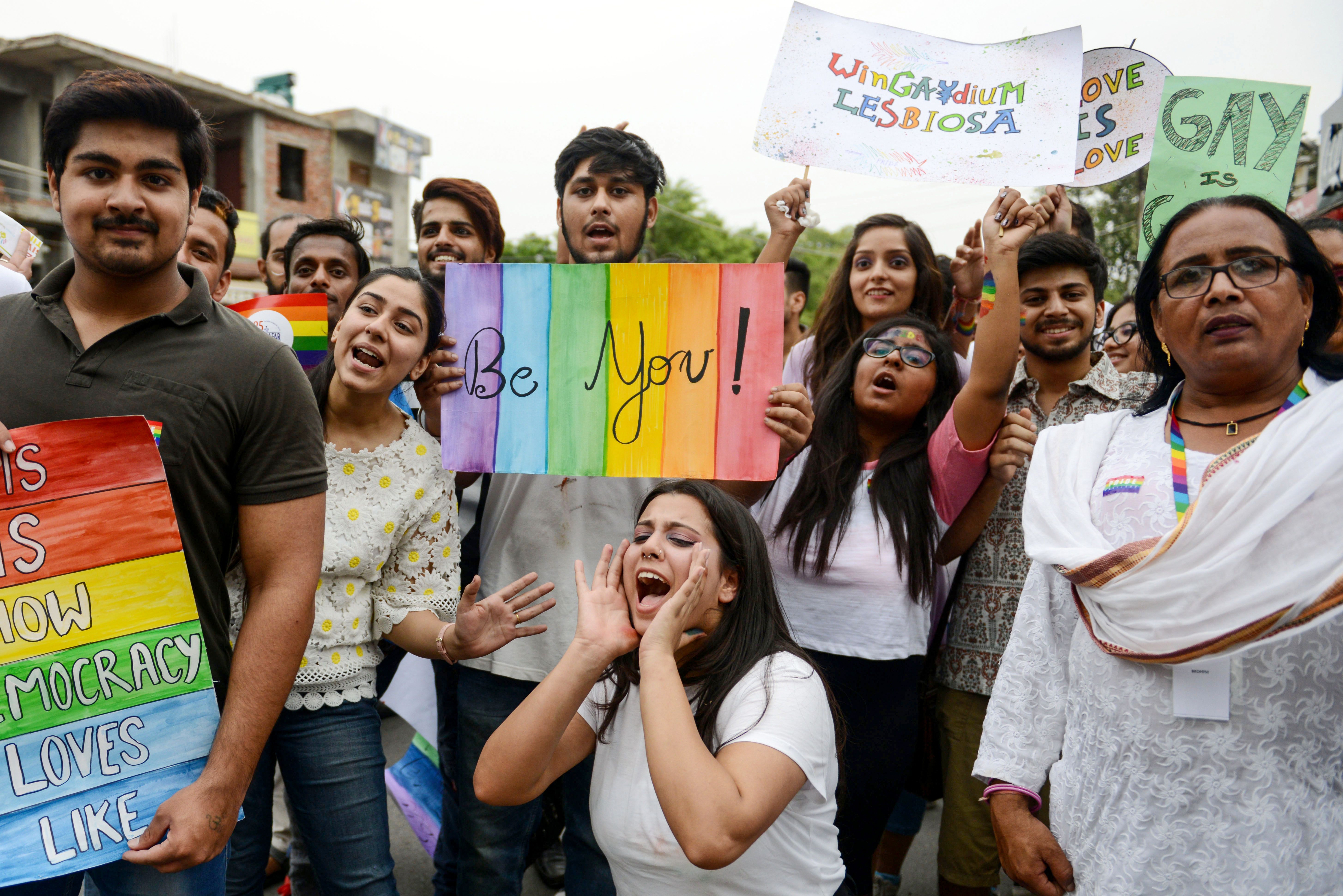 Hundreds turn out for Indian city's first pride parade | PinkNews