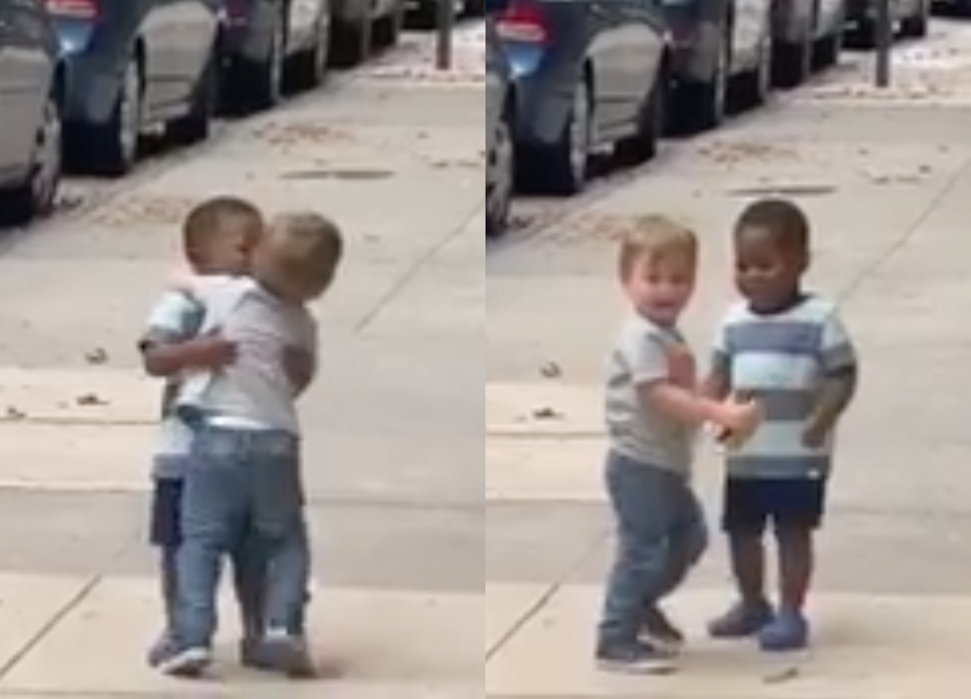 One of the hugging toddlers from adorable viral video has two dads
