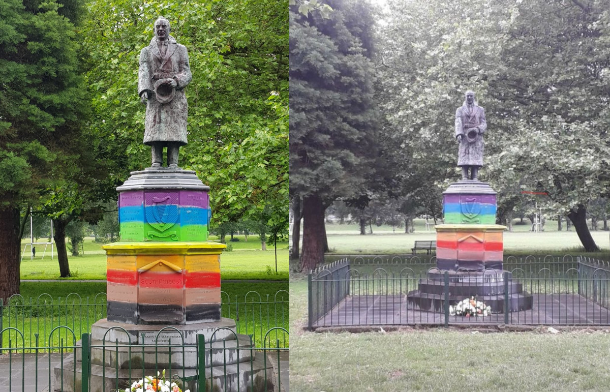 Seán Russell: Dublin statue of Nazi collaborator painted with Pride colours