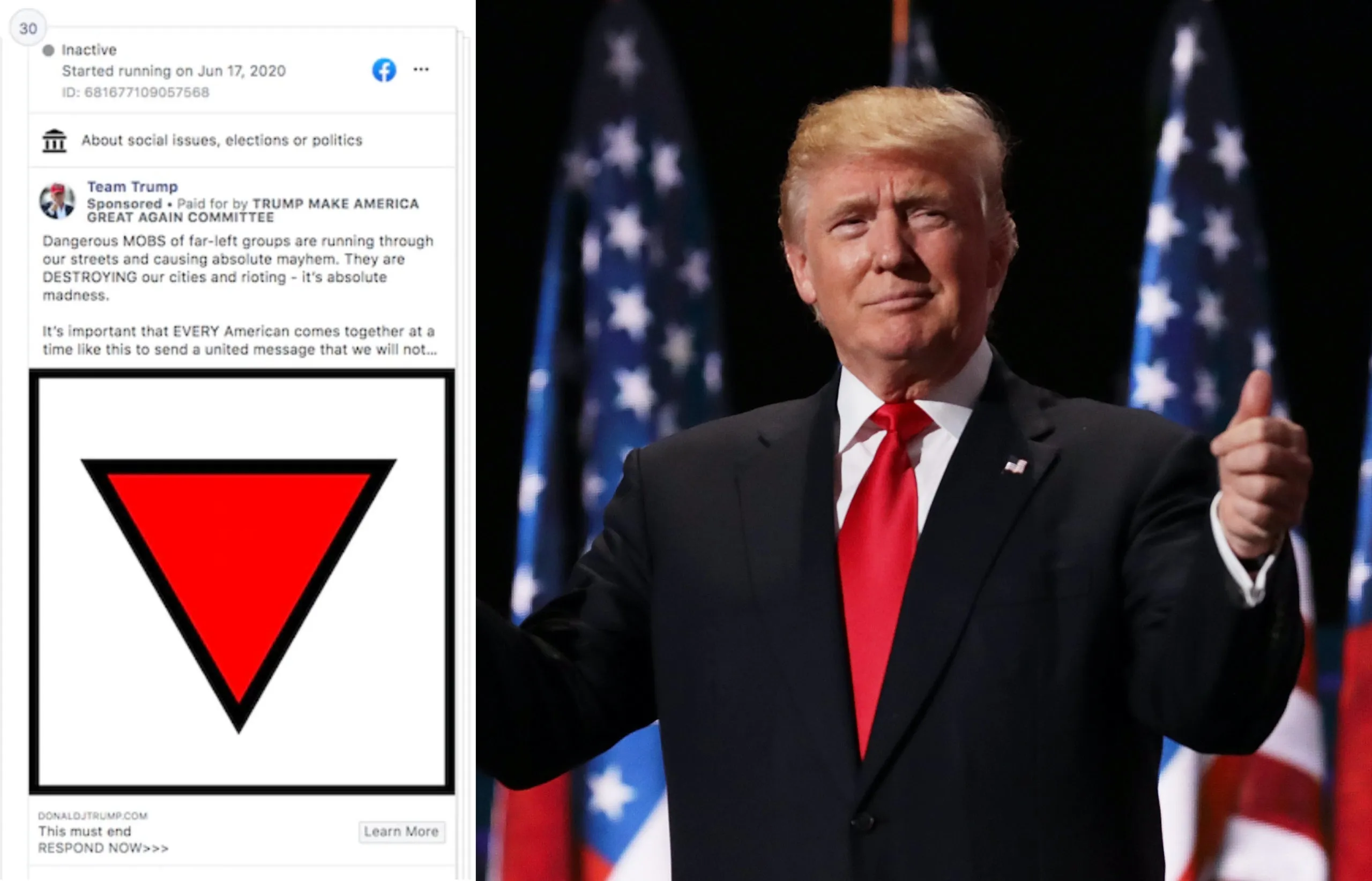 Trump ad showing sign used by Nazis to tag queer prisoners removed