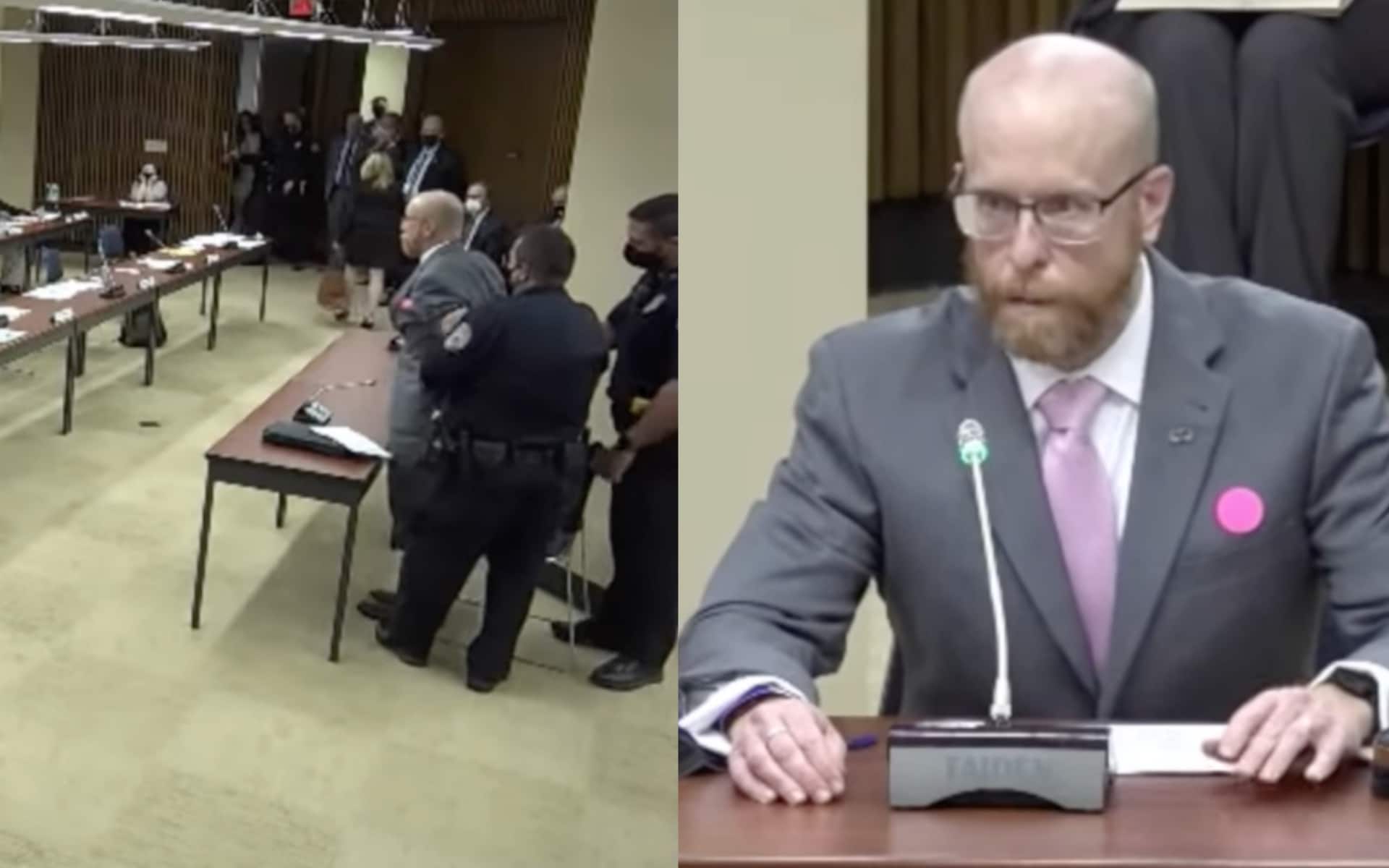 Father of trans teen arrested while testifying against trans healthcare ban