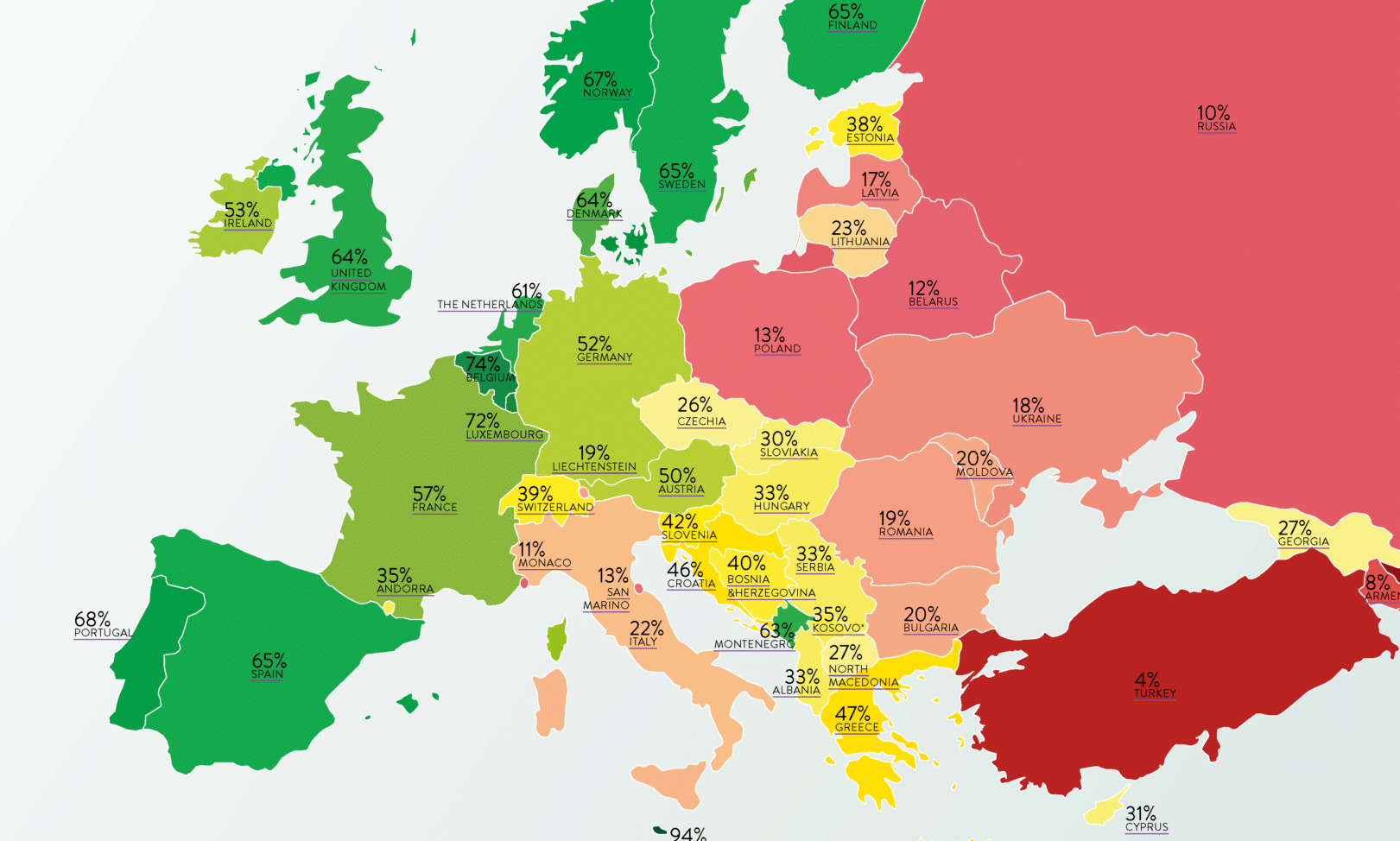 UK slides further down rankings of most LGBT-friendly nations in Europe