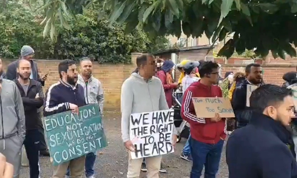 Parents protest outside school over LGBT+ relationship lessons