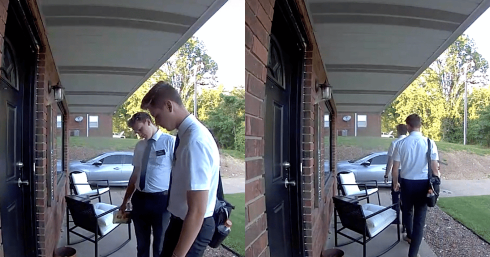 Mormon missionaries flee after spotting gay couple's doormat