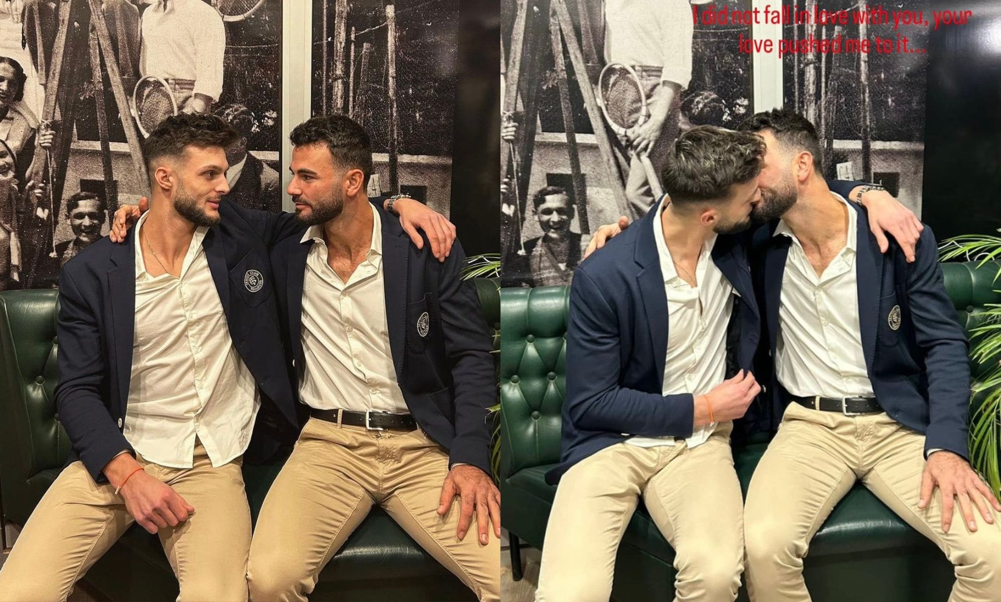 Tennis players Fabien Reboul and Maxence Broville share kiss