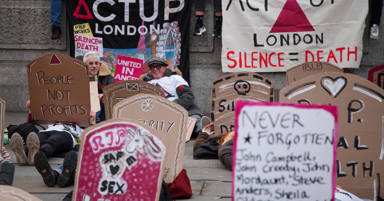 Activists stack up 200 coffins to protest deadly AIDS relief cuts