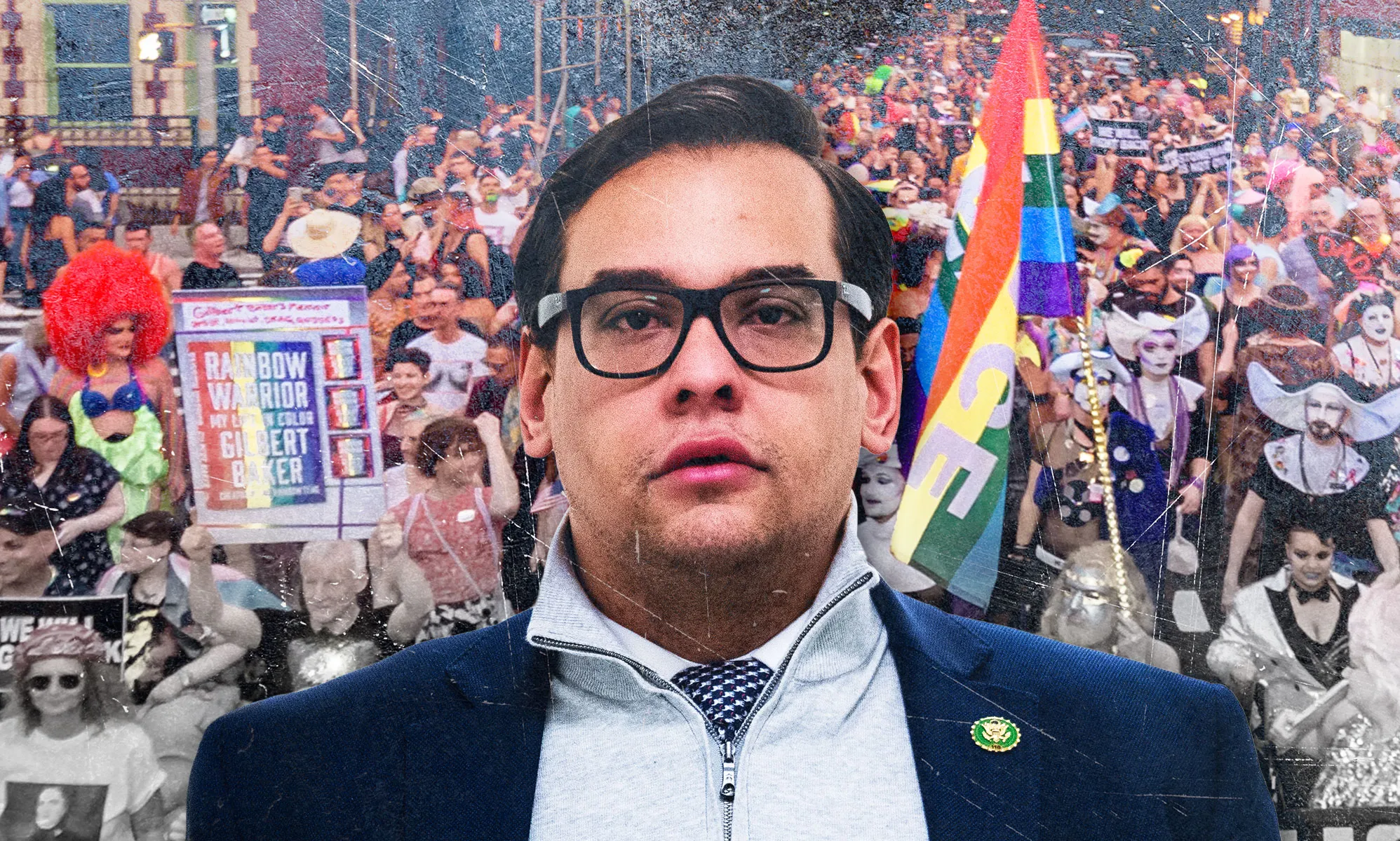 Drag queen lip syncs as George Santos and Kitara Ravache