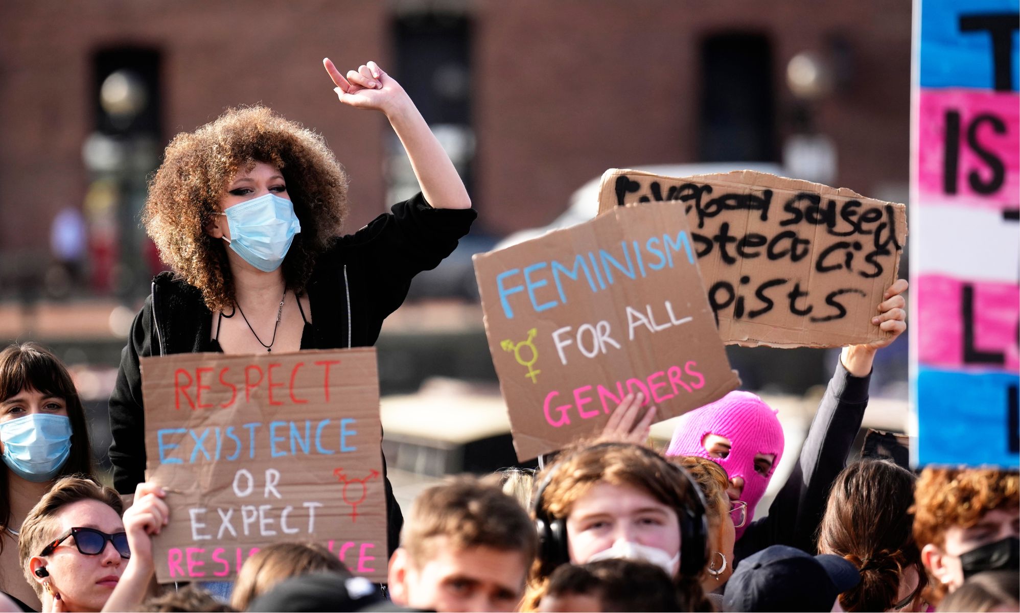 Posie Parker's Liverpool rally drowned out by LGBTQ protesters