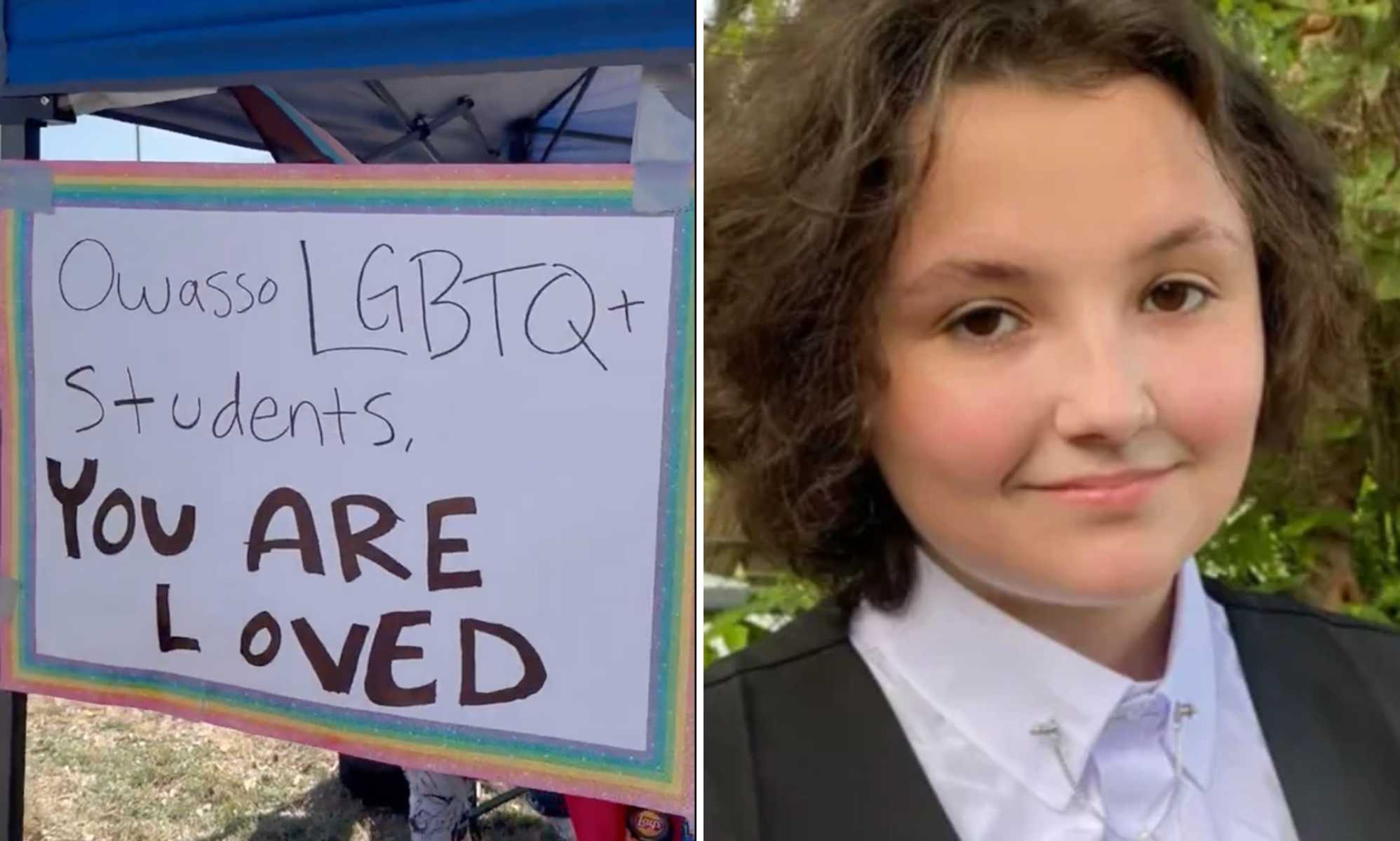 Westboro Baptist Church protest outside Nex Benedict's school