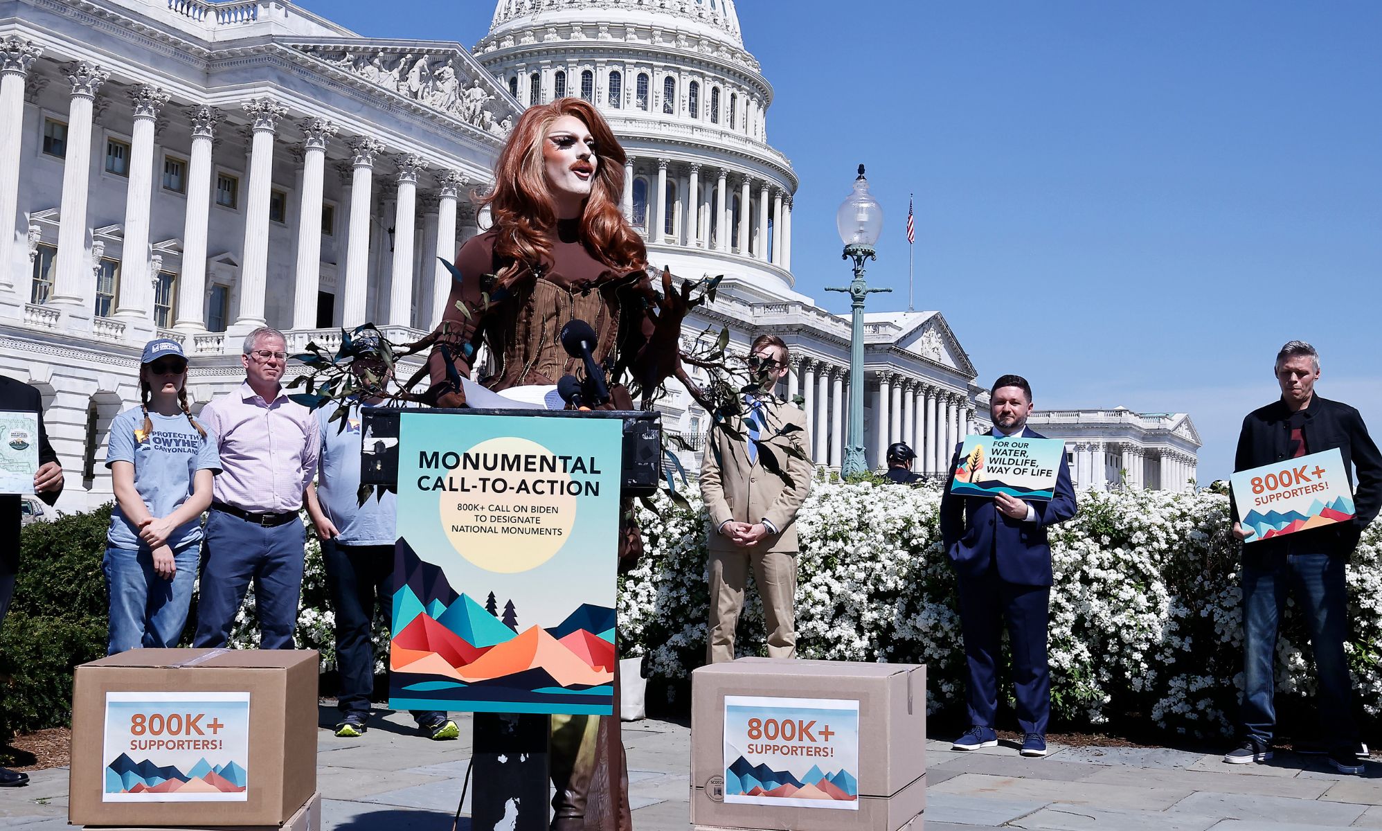 Drag queen dresses as tree in US senate, gets endorsed by AOC