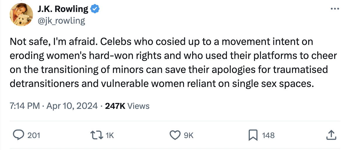 JK Rowling 'won't forgive' Harry Potter stars for trans rights support