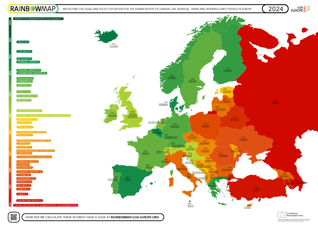 European countries ranked for LGBTQ rights - and UK plummets