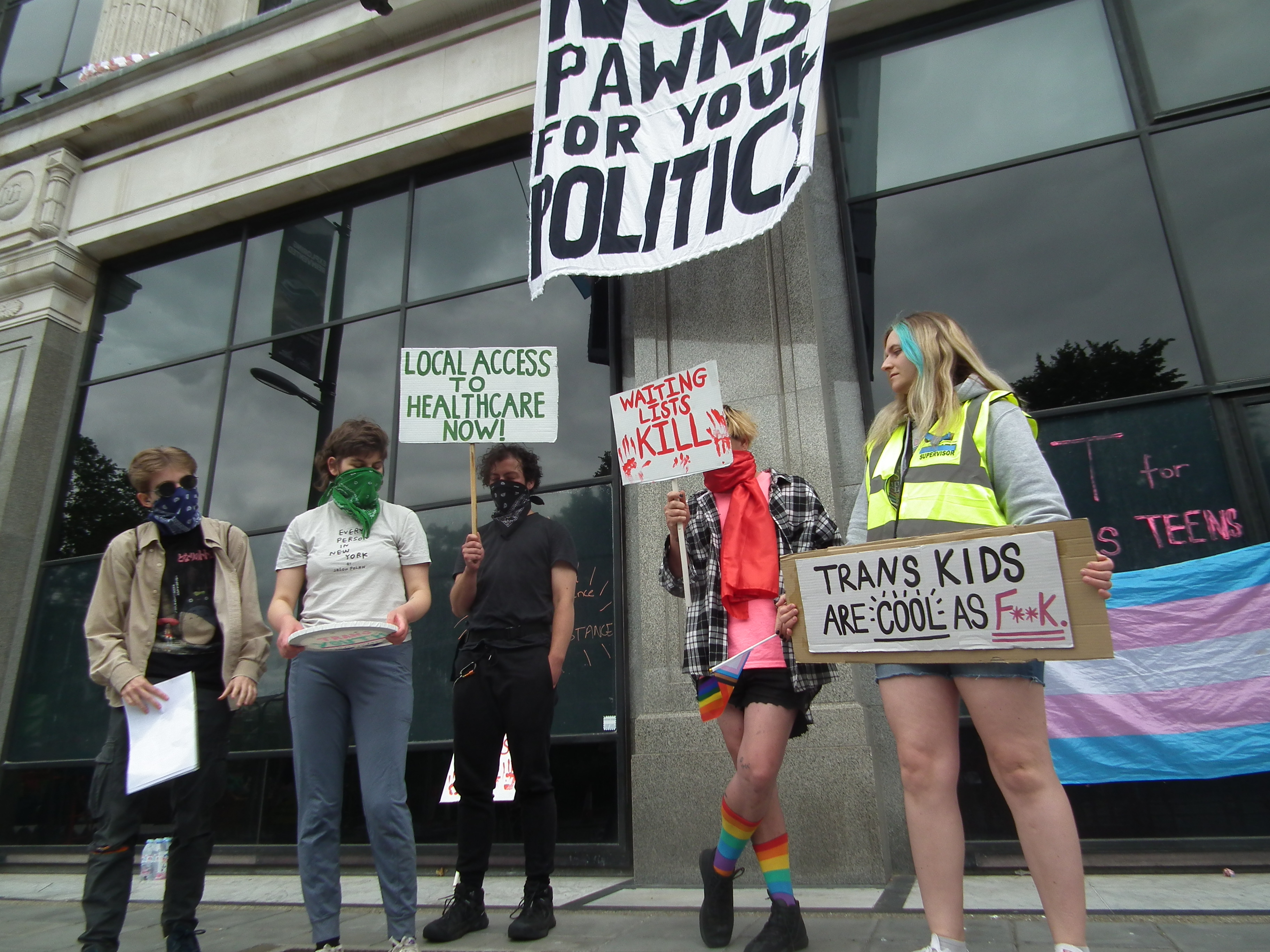 Trans teens stage protest at NHS England headquarters in London