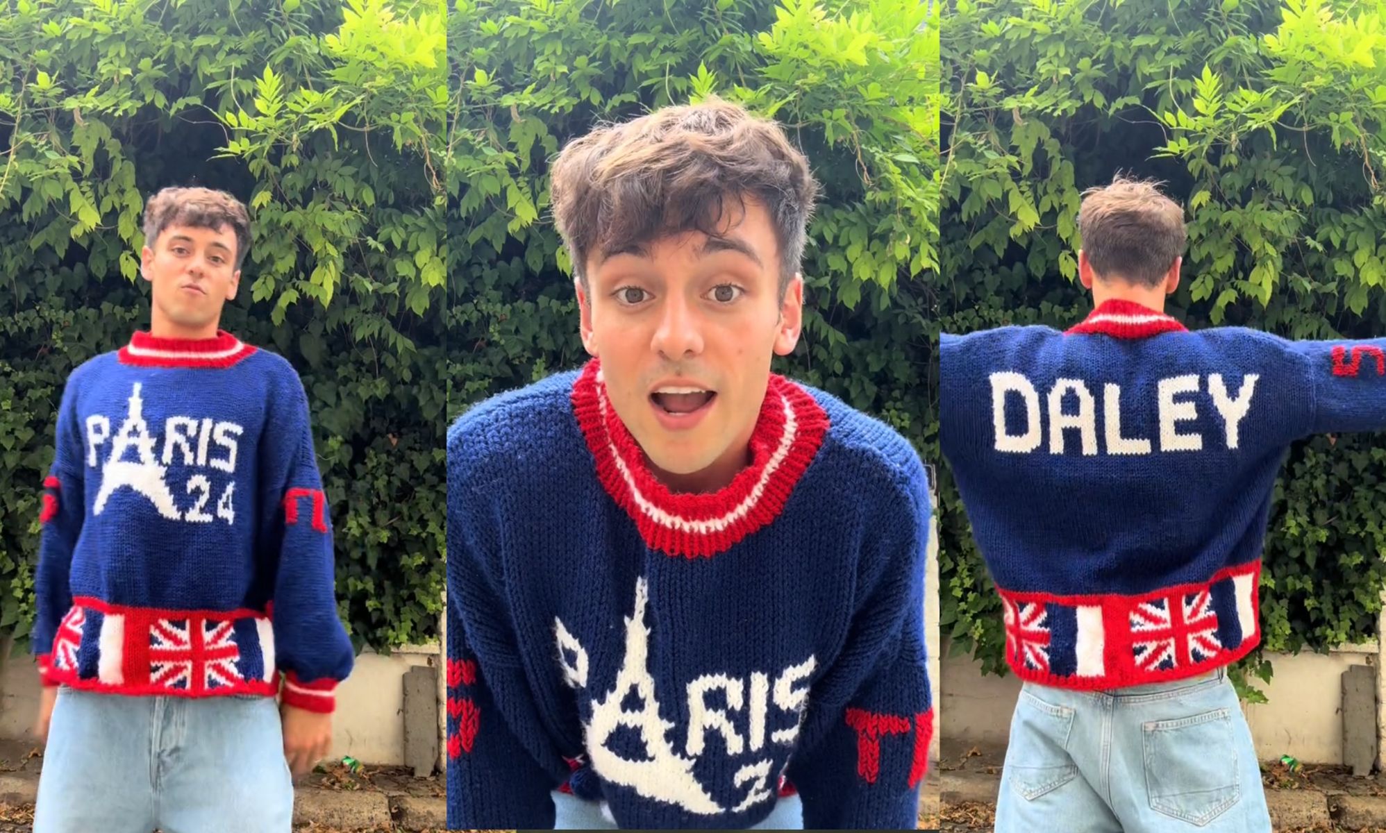 Tom Daley knits a jumper for Bretman Rock with portrait of chicken