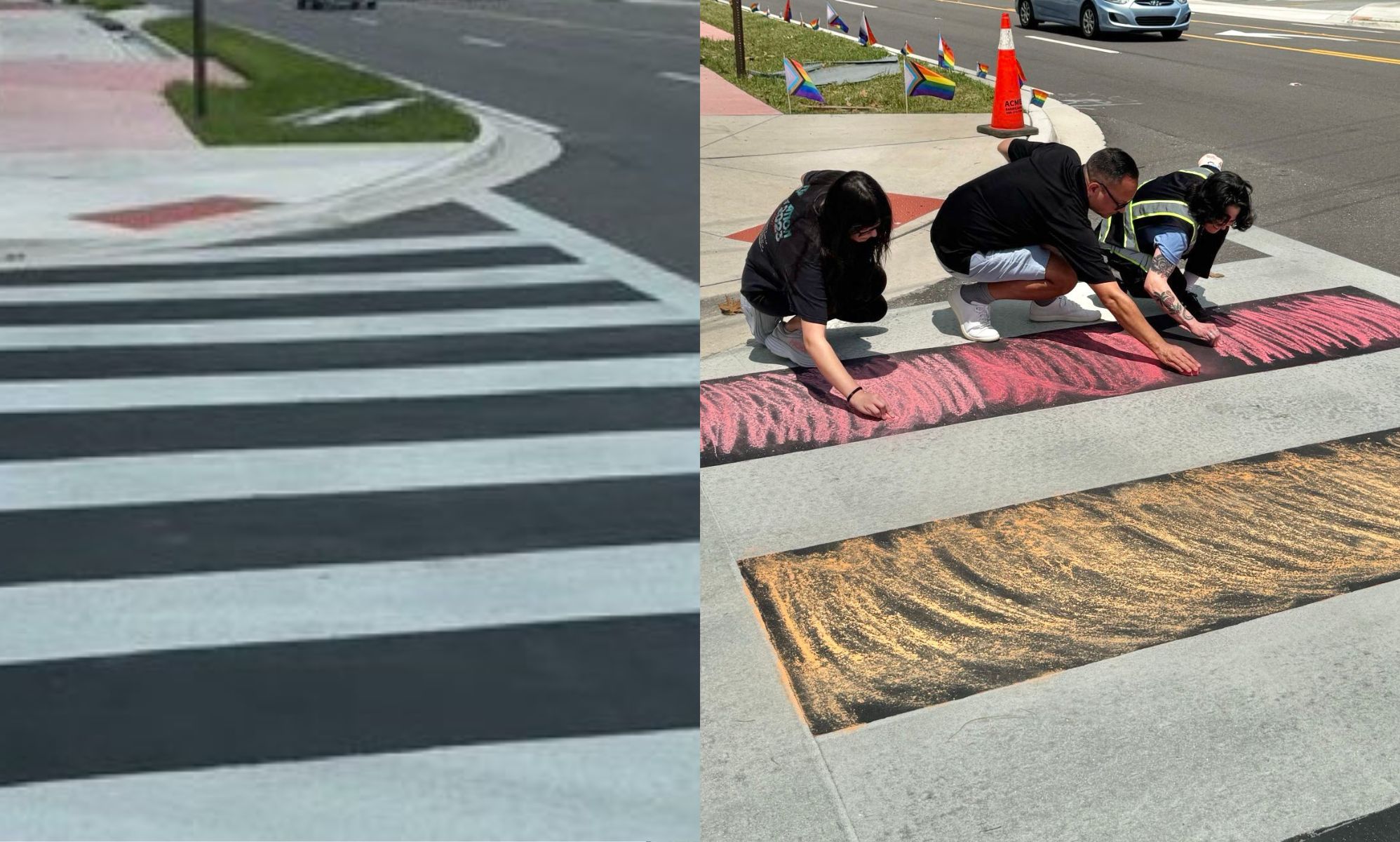 Protestors re-colour Pulse nightclub memorial crosswalk with chalk