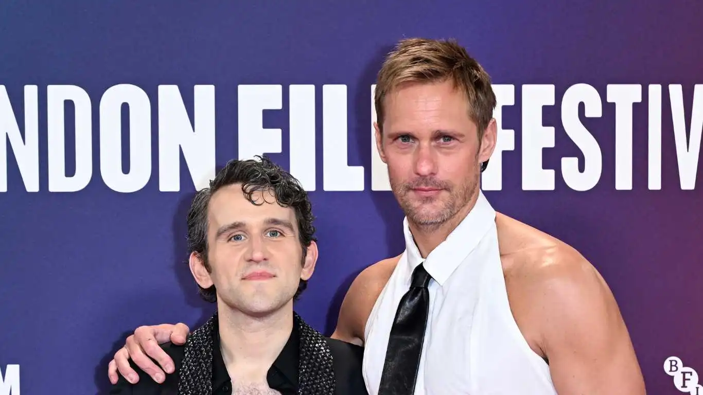 Pillion's Harry Melling 'very comfortable' with Alexander Skarsgard sex ...